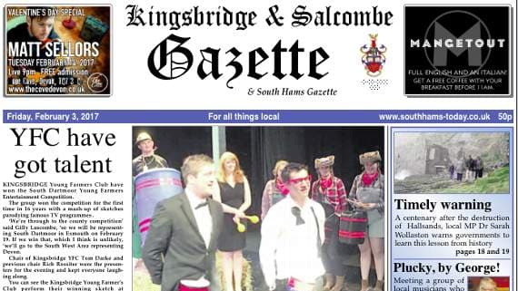 This week's Kingsbridge and Salcombe Gazette front page | southhams ...