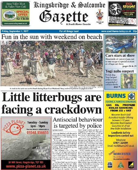 This week's Kingsbridge and Salcombe Gazette front page | southhams ...